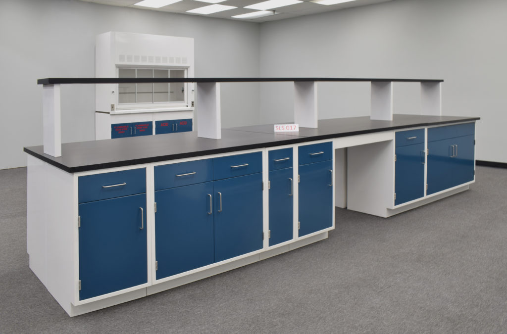 16′ Fisher American Island w/ Blue Cabinet Doors & Upper Shelving ...